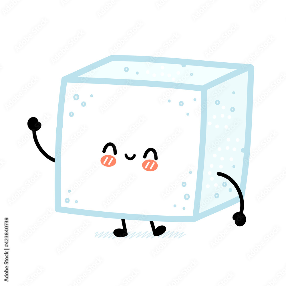 Cute funny happy sugar piece cube character. Vector flat line cartoon ...