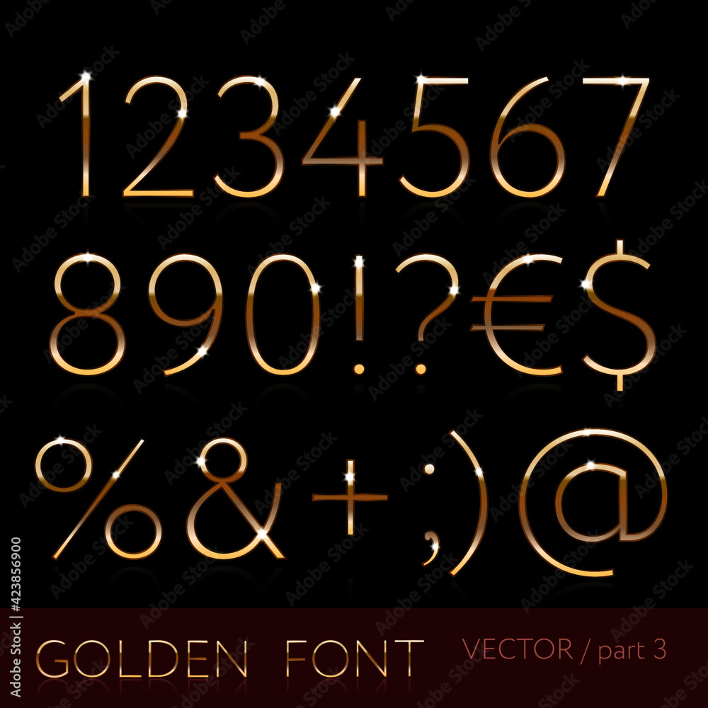 Golden font style. Metallic alphabet. Part 3. Shinning latin letter ...