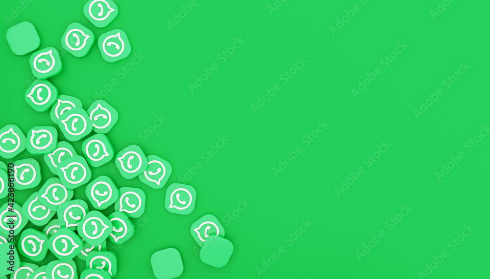 Pile of whatsapp logo green background clean and simple 3d render ...