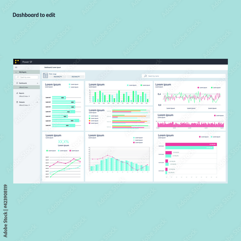 Plantilla de dashboard. Power bi. Gráficos de barras, diagramas ...