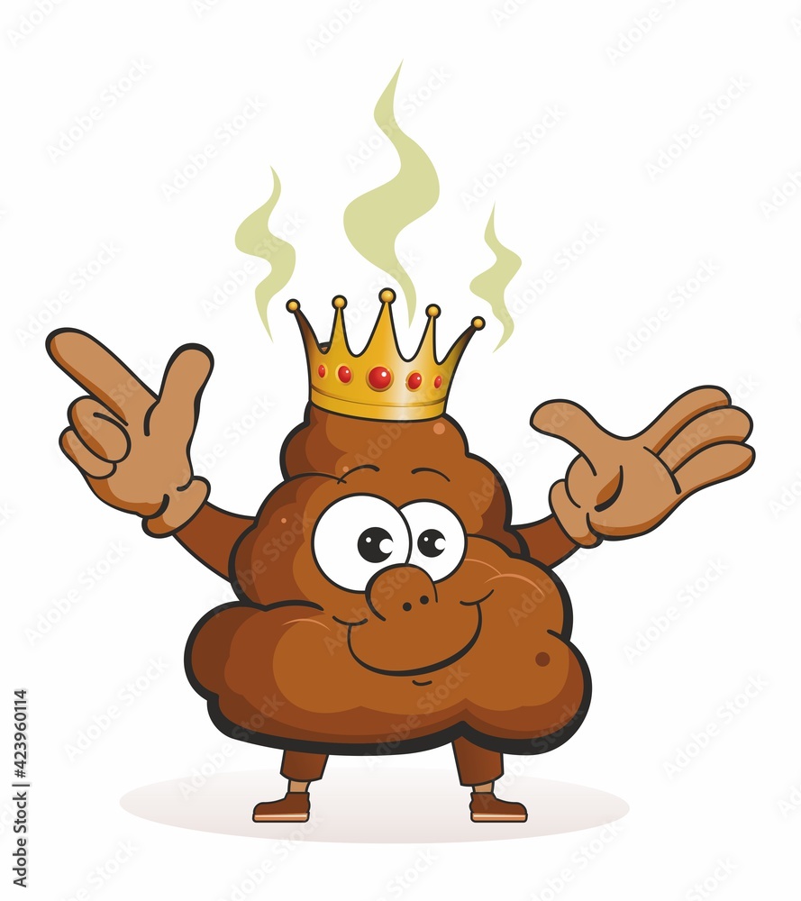 King of poop. Funny Cute cartoon mascot character. Face stinky poop ...