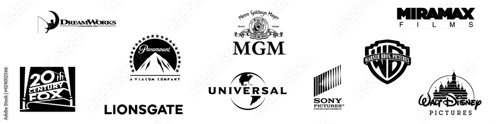 top cinema studios company logo set. Editorial image. VINNITSIA, UKRAINE. MARCH 30, 2021. Stock ...