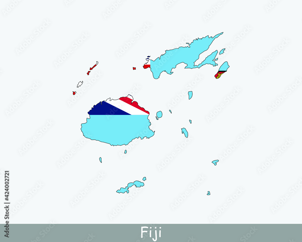 Fiji Map Flag. Map of Fiji with the Fijian national flag isolated on white background. Vector ...