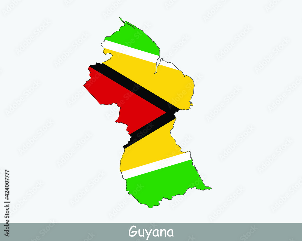 Guyana Map Flag. Map of the Co-operative Republic of Guyana with the ...