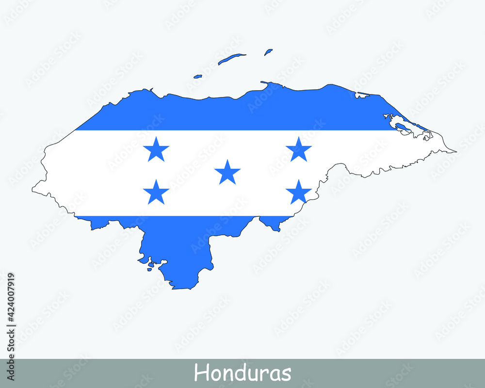 Honduras Map Flag. Map of the Republic of Honduras with the Honduran ...