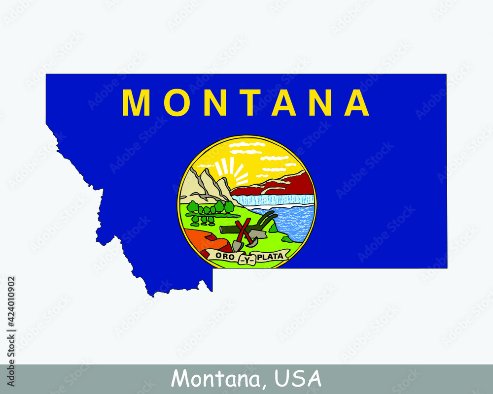 Montana Map Flag. Map of MT, USA with the state flag isolated on white ...