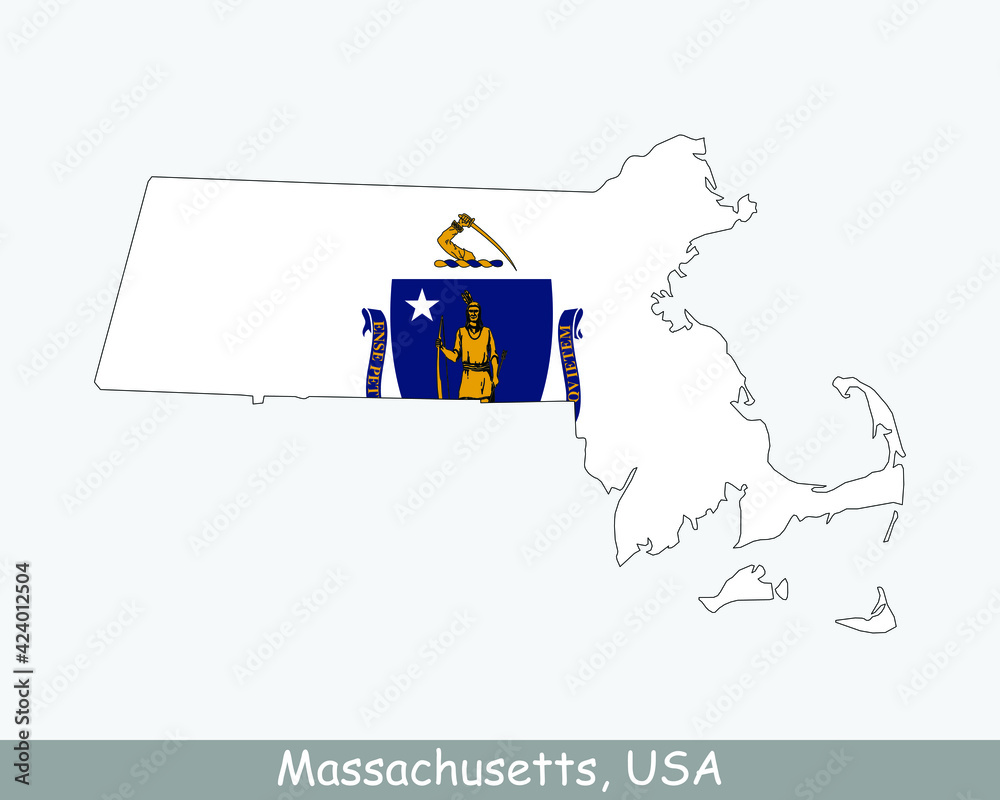 Massachusetts Map Flag. Map of MA, USA with the state flag isolated on ...