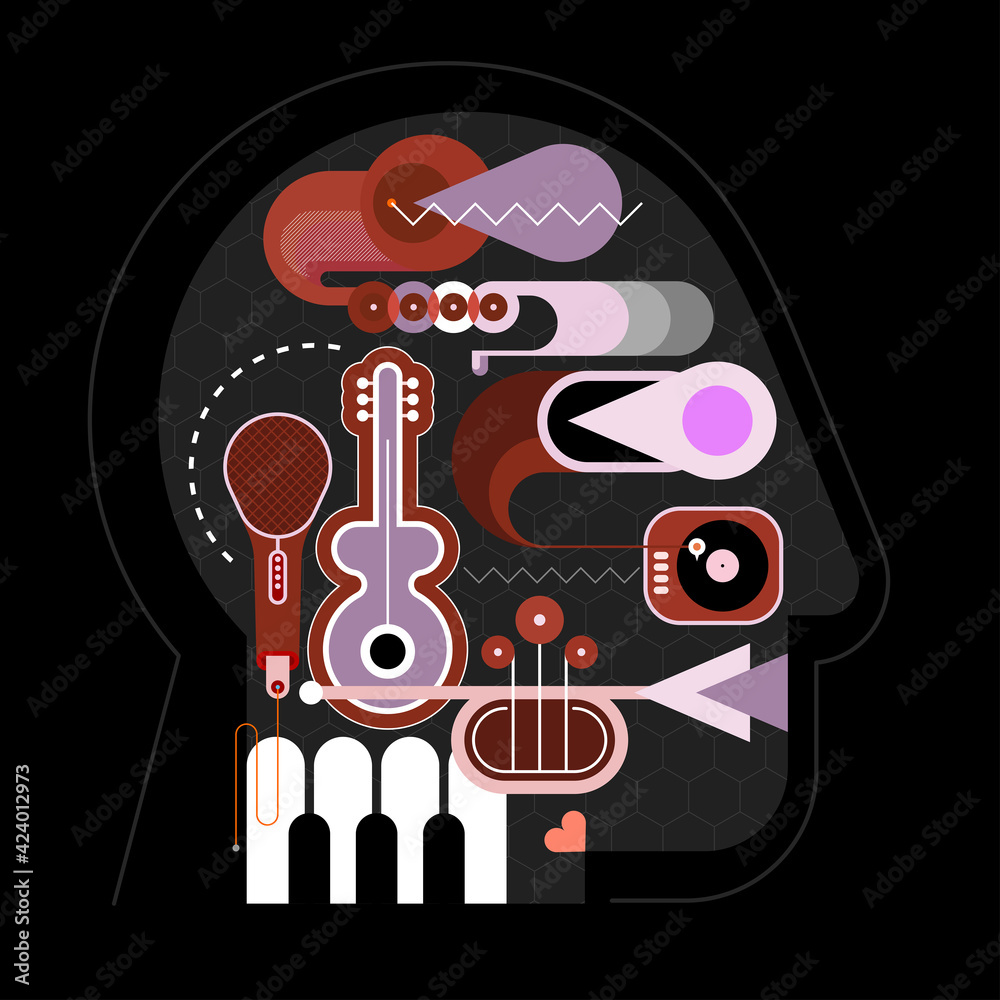 Musical Head vector artwork. Human head shape design consisting with a ...
