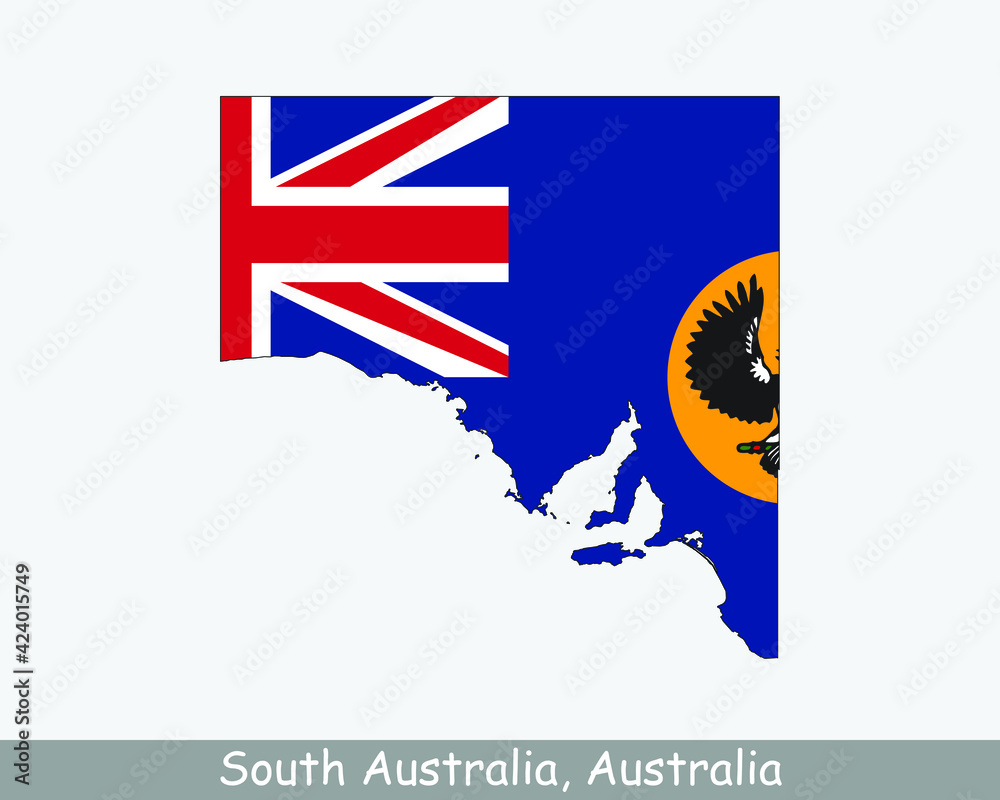 South Australia Map Flag. Map of SA, Australia with the state flag ...