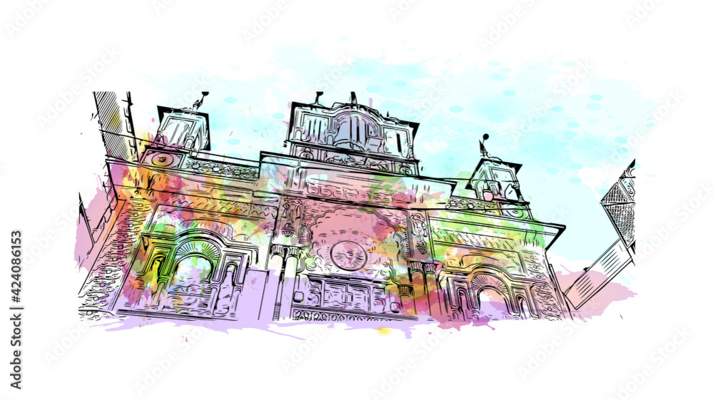 Building view with landmark of Dimapur is a city in India. Watercolour ...