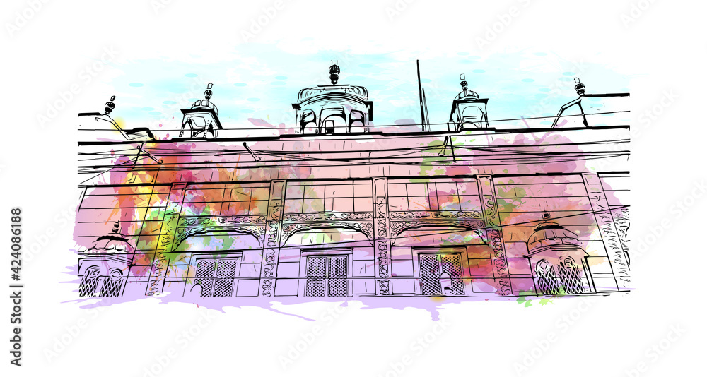 Building view with landmark of Dimapur is a city in India. Watercolour ...