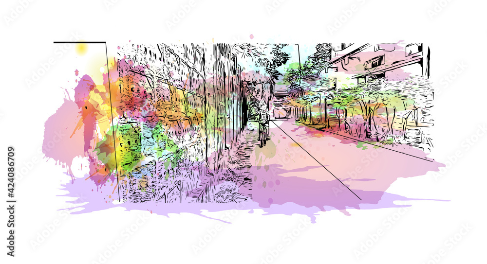 Building view with landmark of Dimapur is a city in India. Watercolour ...