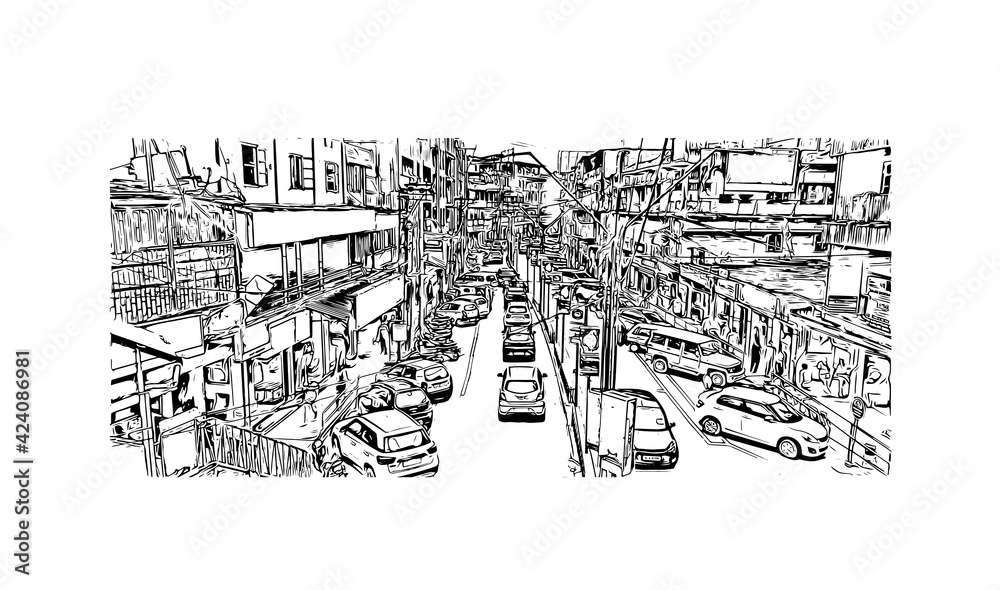 Building view with landmark of Dimapur is a city in India. Hand drawn ...