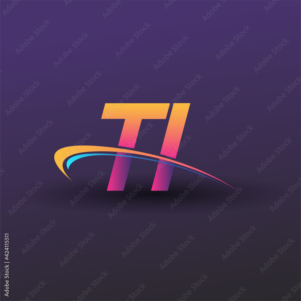 initial letter TI logotype company name colored blue, yellow and ...