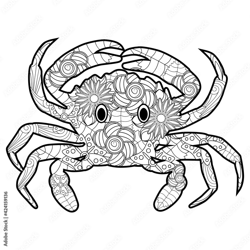 Hand drawn zentangle crab for coloring book for adult, tattoo, shirt ...