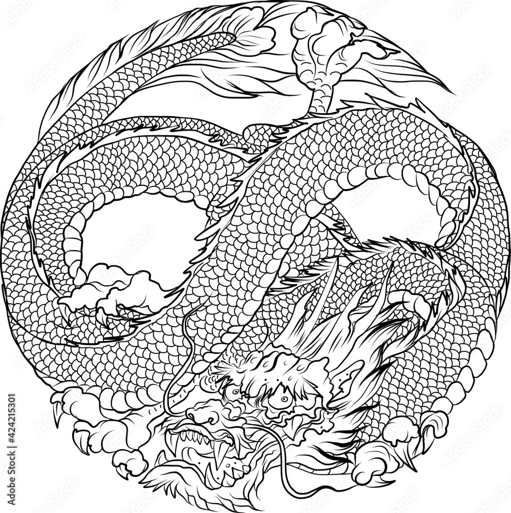 Infinity dragon in circle isolate on white background.Chinese lucky ...