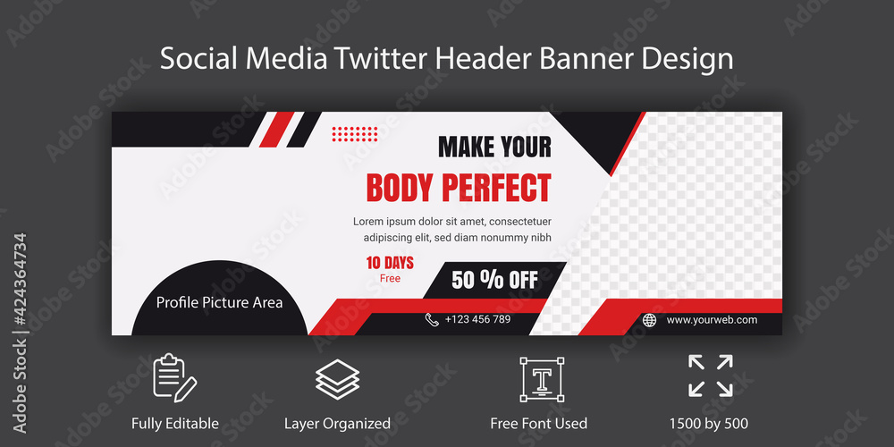 Social Media Twitter Header Banner or Cover page Design For Gym Fitness ...