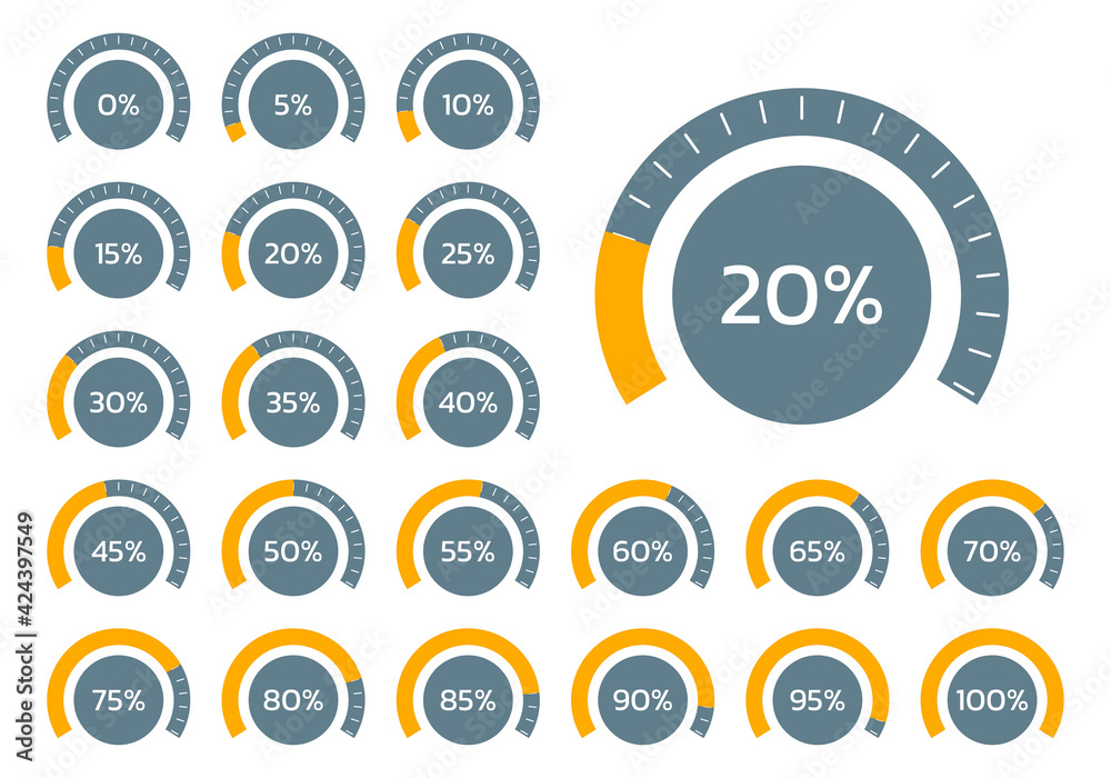 Percent chart set. Percentage gauge meter for business infographics ...