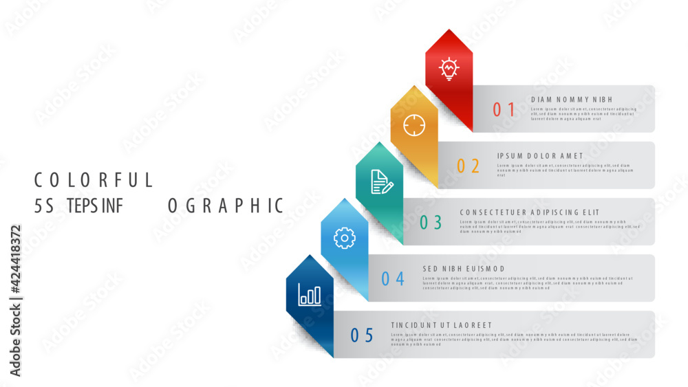 Business infographic element template vector with 5 points of steps, row list diagram layout ...