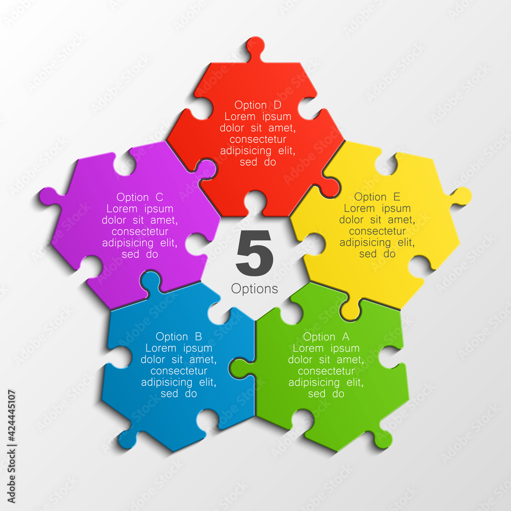 Five piece puzzle business presentation. Circle infograph. 5 step ...