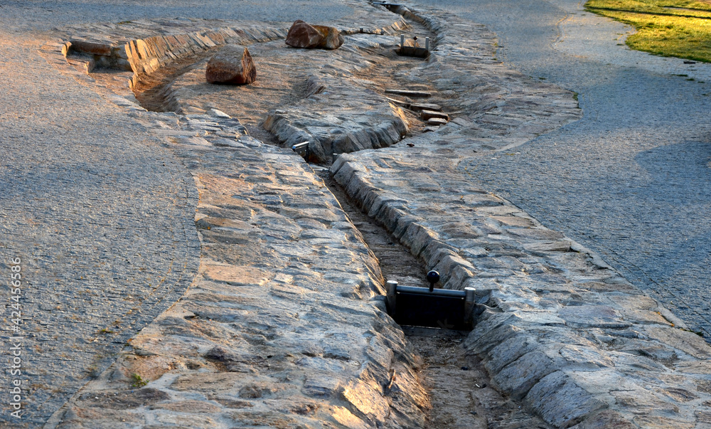 artificial water cascade stone profile of the stream as a summer ...