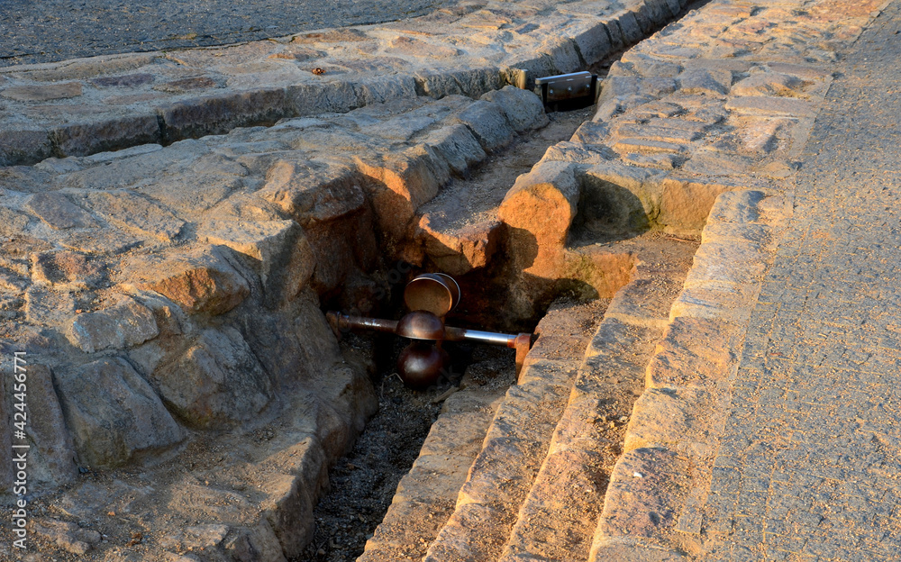 artificial water cascade stone profile of the stream as a summer ...