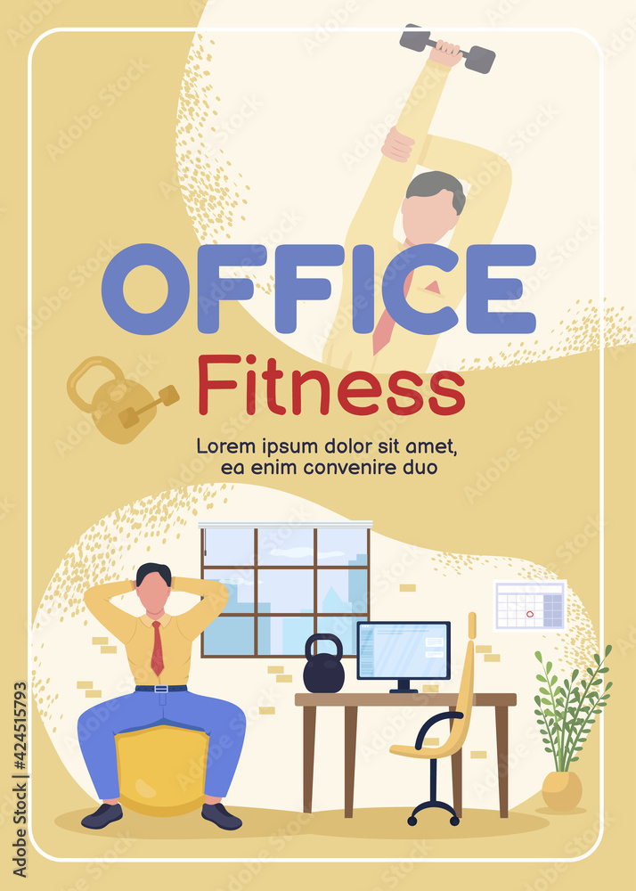 Office fitness poster flat vector template. Work break, employee ...