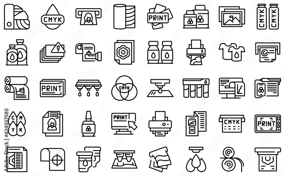 Digital printing icons set. Outline set of digital printing vector ...