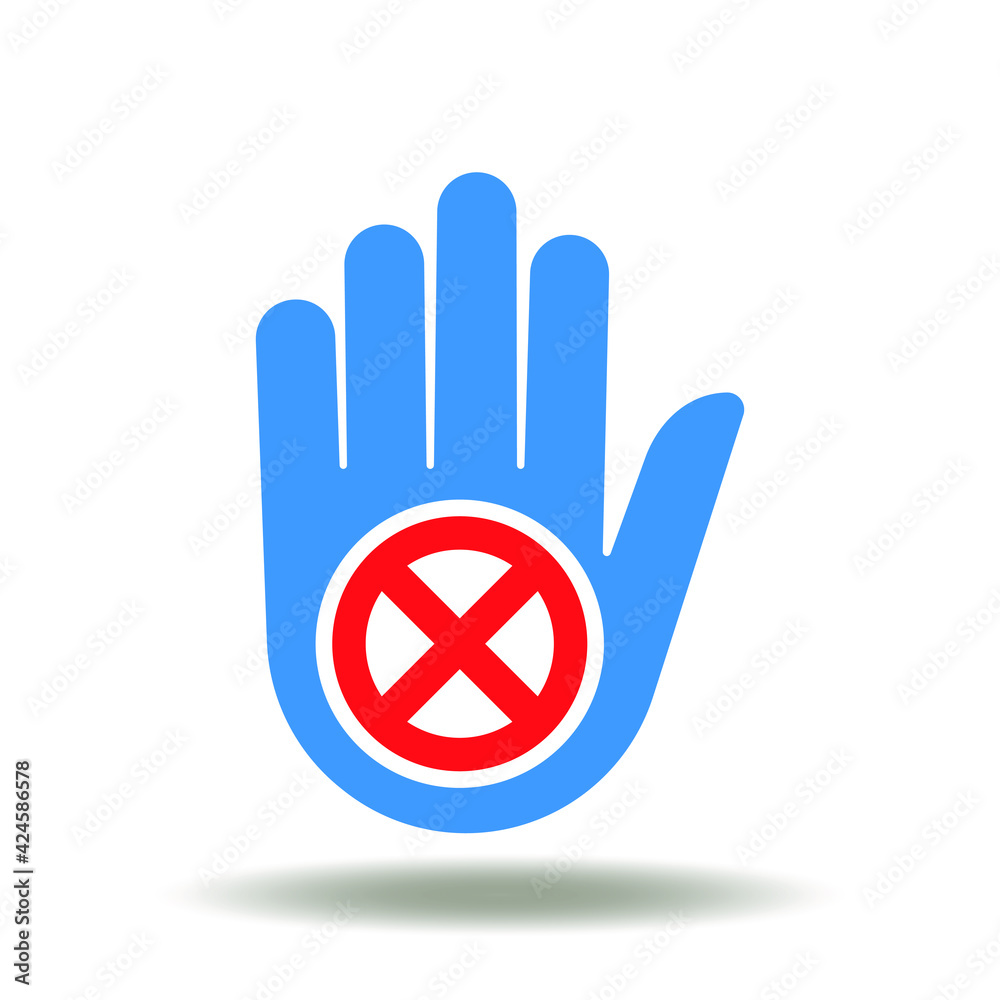 Hand with cross sign vector icon. Contraindication warning for ...