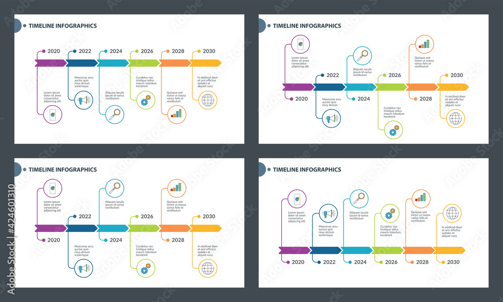 Timeline infographic template with time periods, workflow or process ...