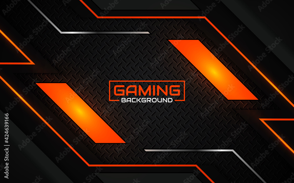 Abstract futuristic geometric black and orange gaming background with ...
