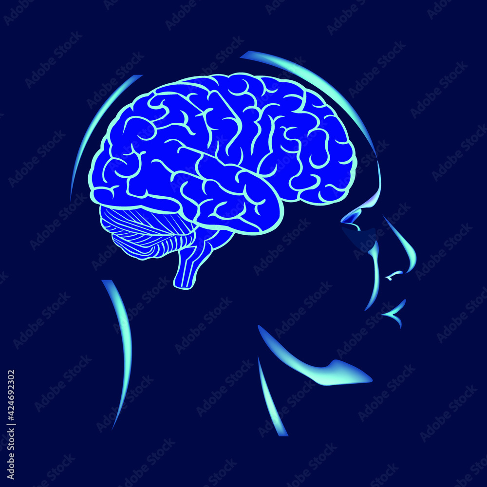 Brain icon. Head profile. Illustration of human anatomy. Problem ...