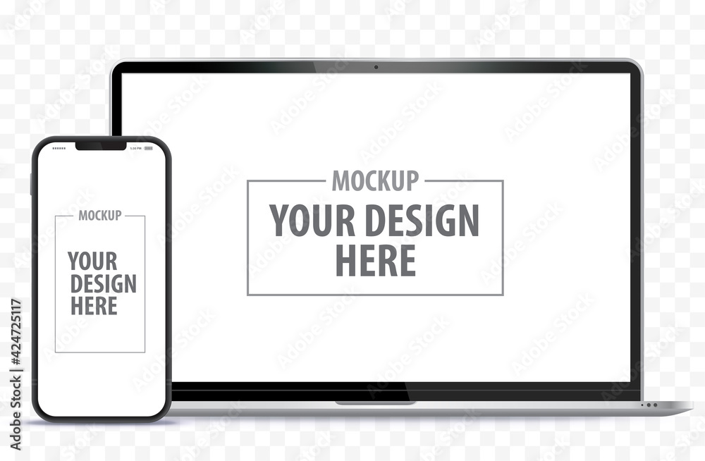 Laptop Computer and Mobile Phone Mockup. Digital devices screen ...