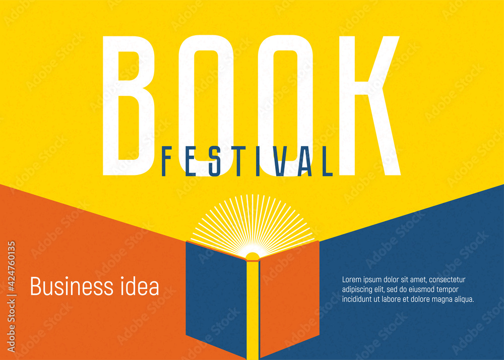 Banner for book festival. Open book as flashlight. Vector minimalist ...