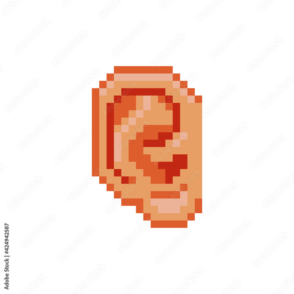 Ear pixel art icon, isolated vector illustration, human organ. 8-bit ...