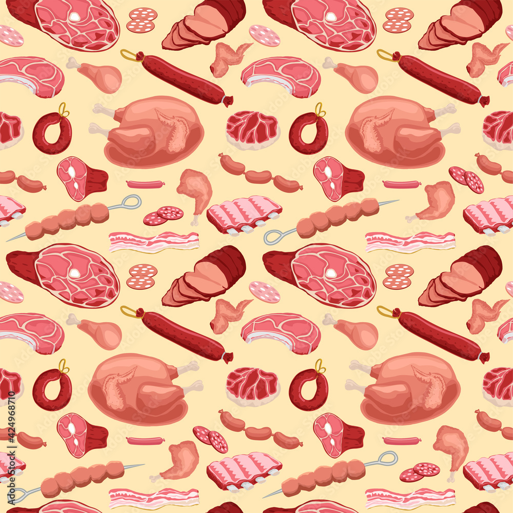 Meat seamless pattern. Meat products background for butcher shop design ...