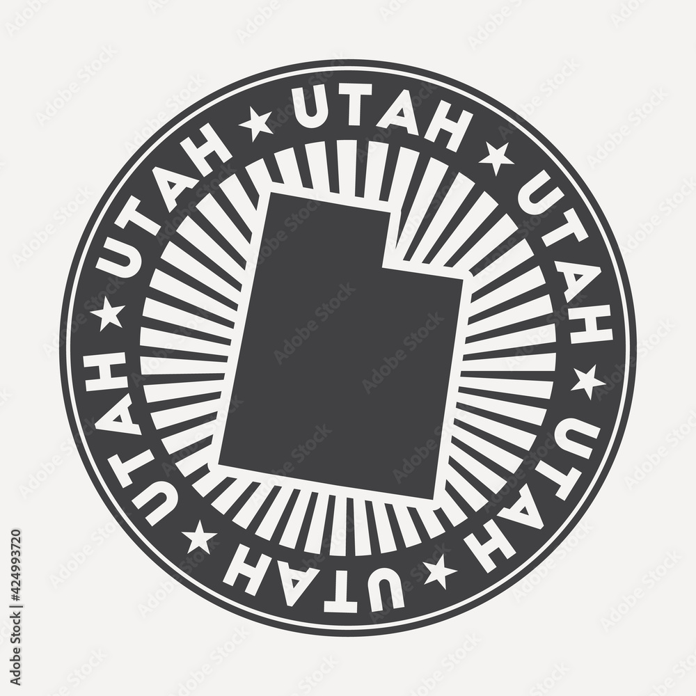 Utah round logo. Vintage travel badge with the circular name and map of ...