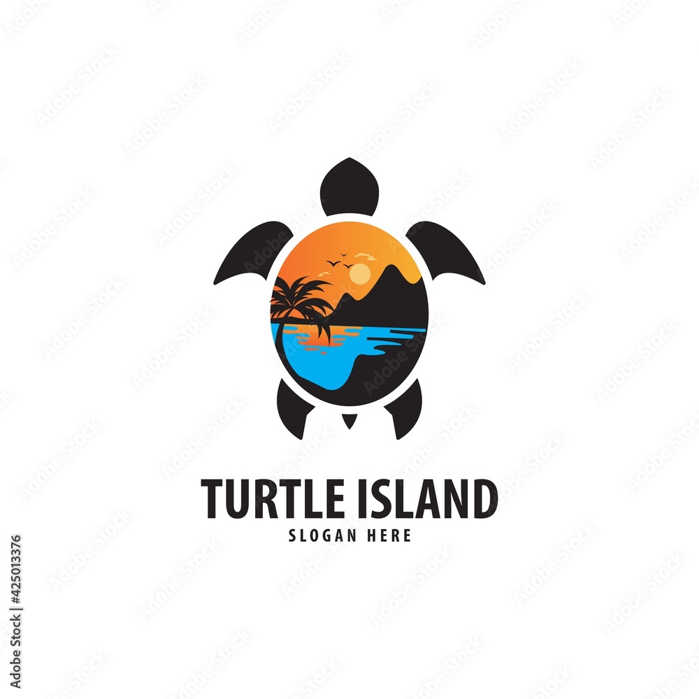 Turtle beach logo template vector 素材庫向量圖 | Adobe Stock
