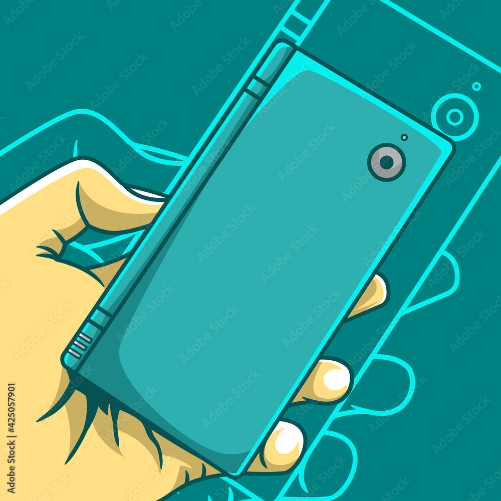 vector illustration of holding retro close dual screen console game top ...
