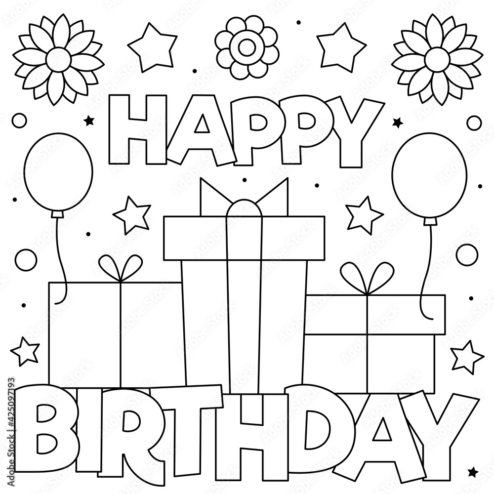 Happy Birthday. Coloring page. Vector illustration of presents. Stock ...