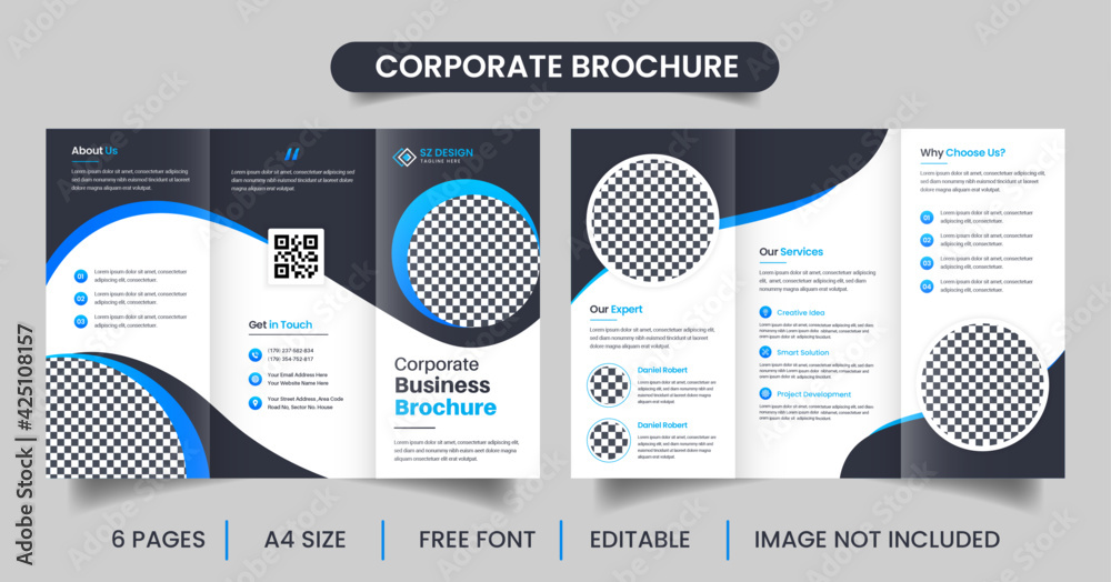 Corporate business tri-fold brochure design template geometric shapes ...