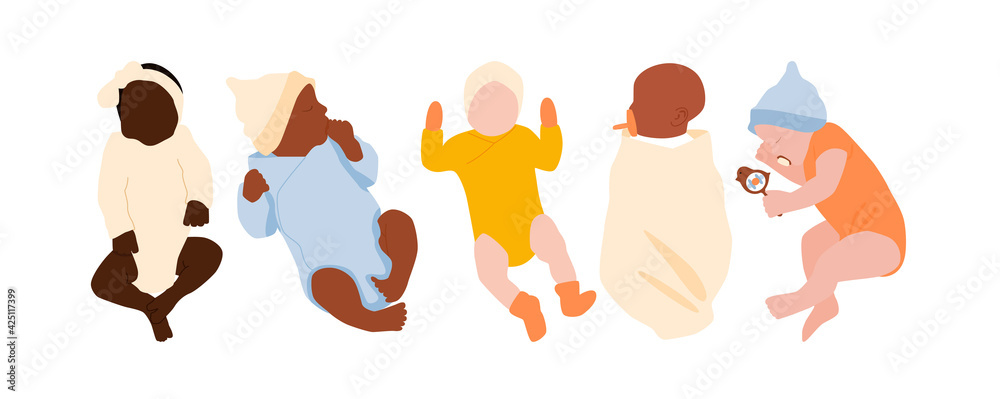 A set of abstract multi-ethnic newborns. A collection of faceless ...