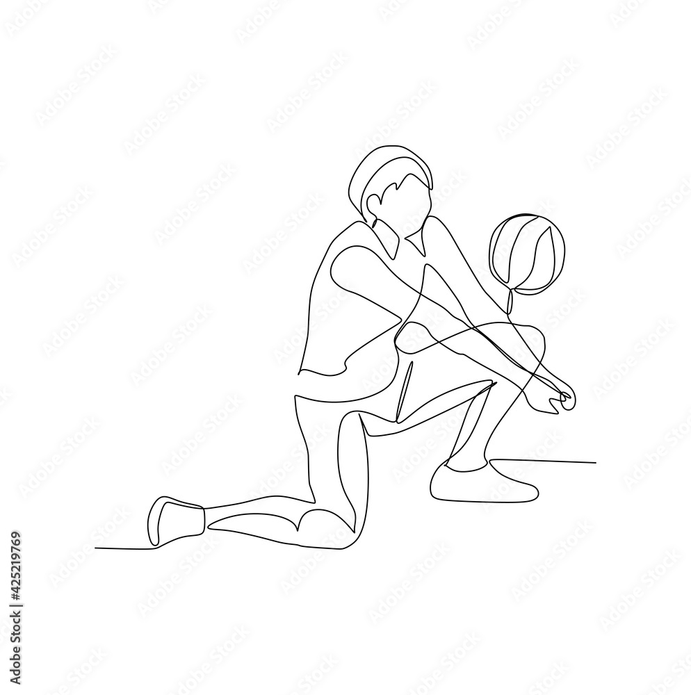 Continuous one line drawing a female volleyball player do low forearm ...