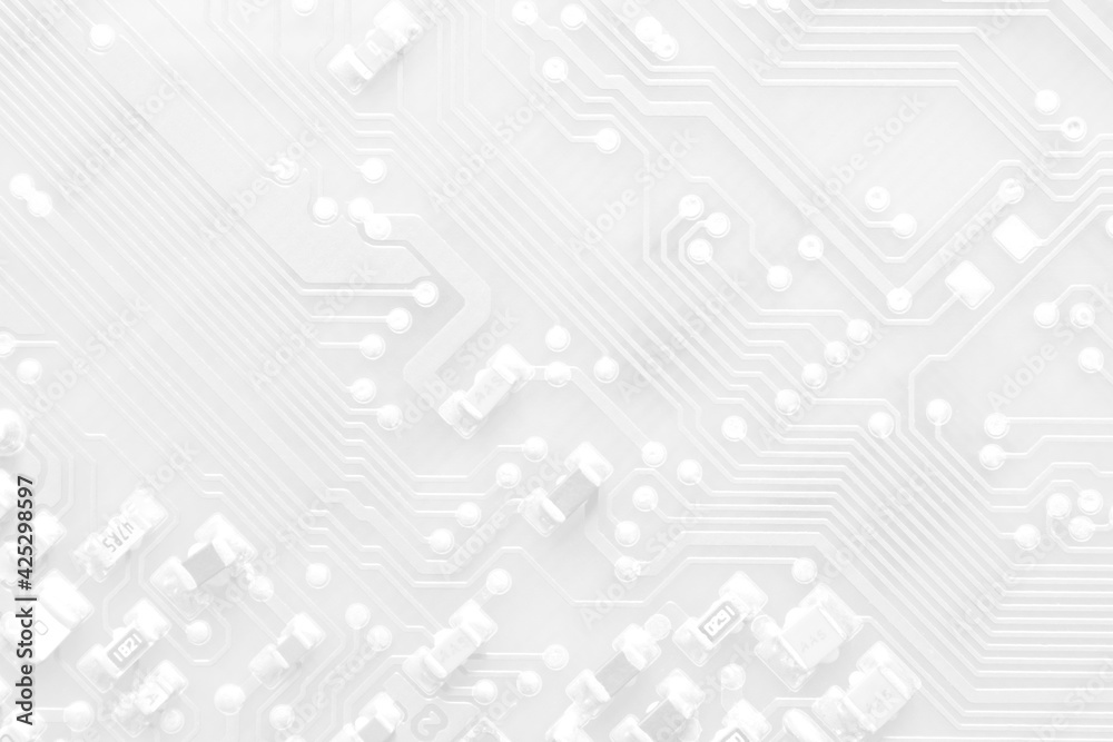 White texture background of printed circuit board. Computer technology ...