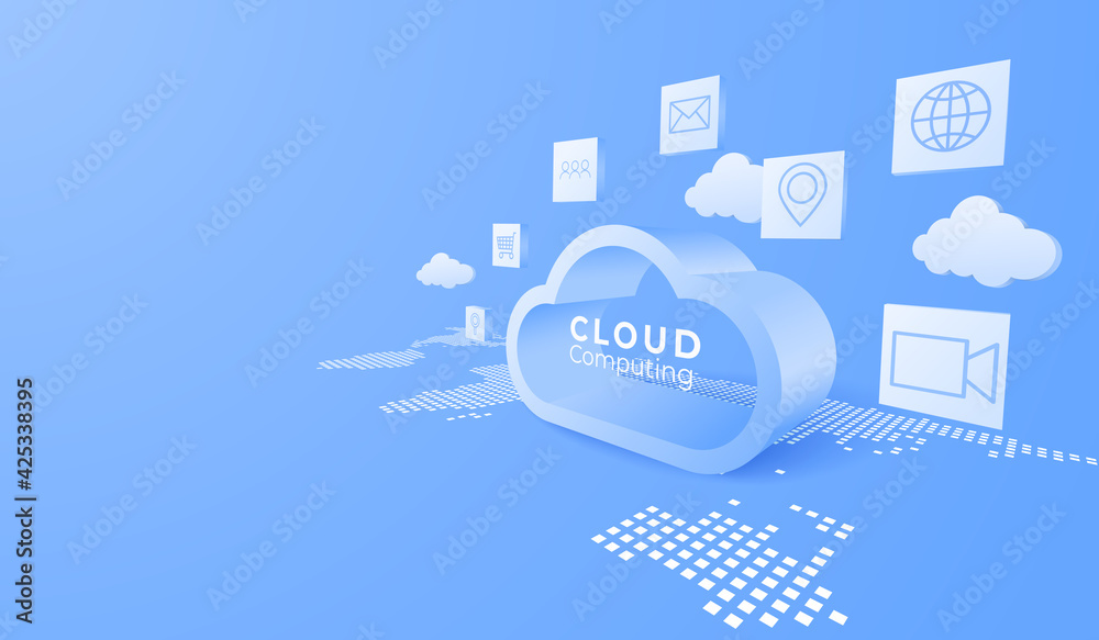 3D digital cloud computing technology background. Online service ...