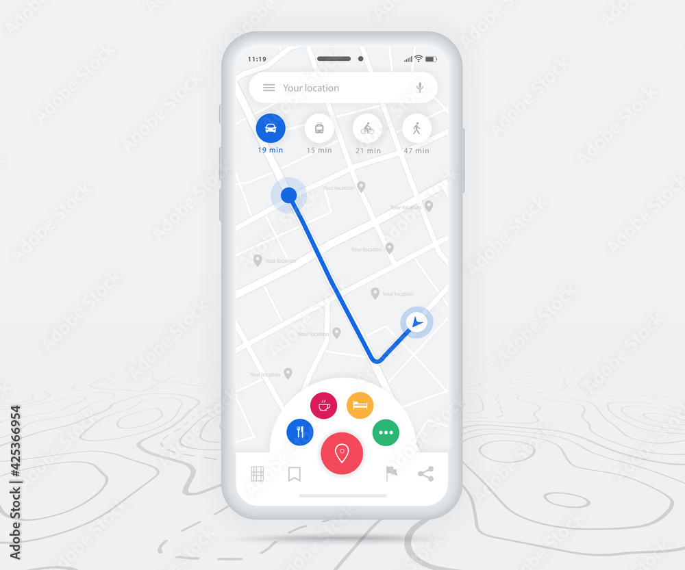 Map GPS navigation ux ui concept, Smartphone map application and ...