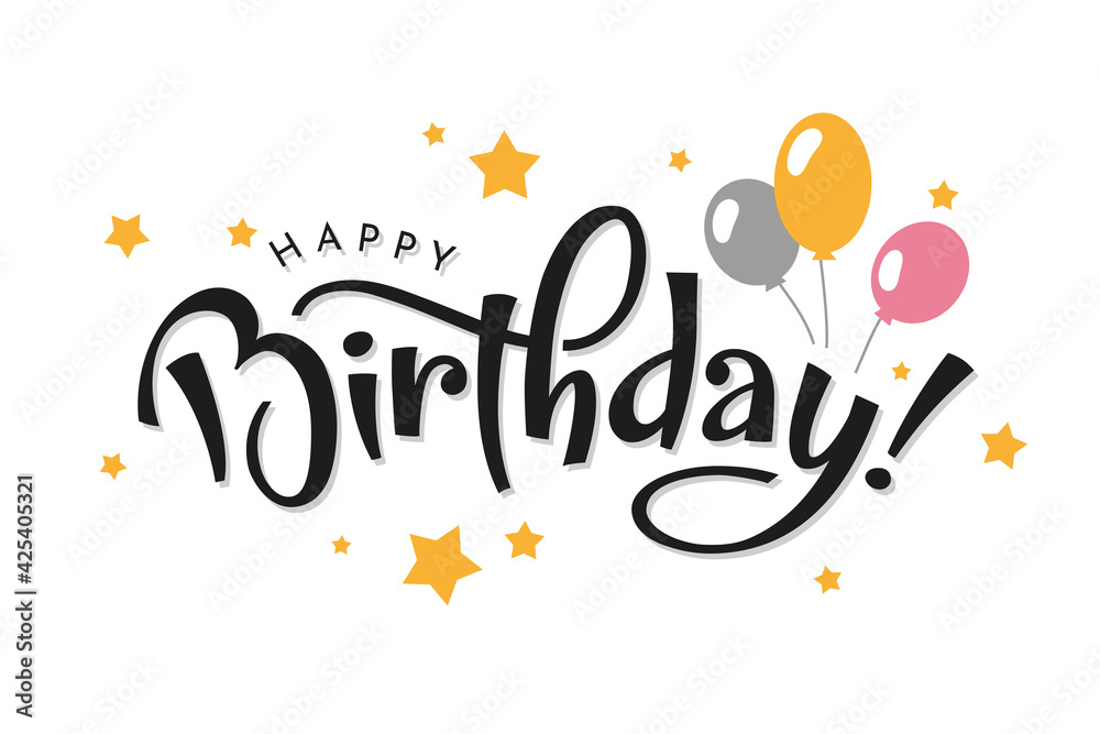 Happy Birthday lettering with balloons. Stock Vector | Adobe Stock