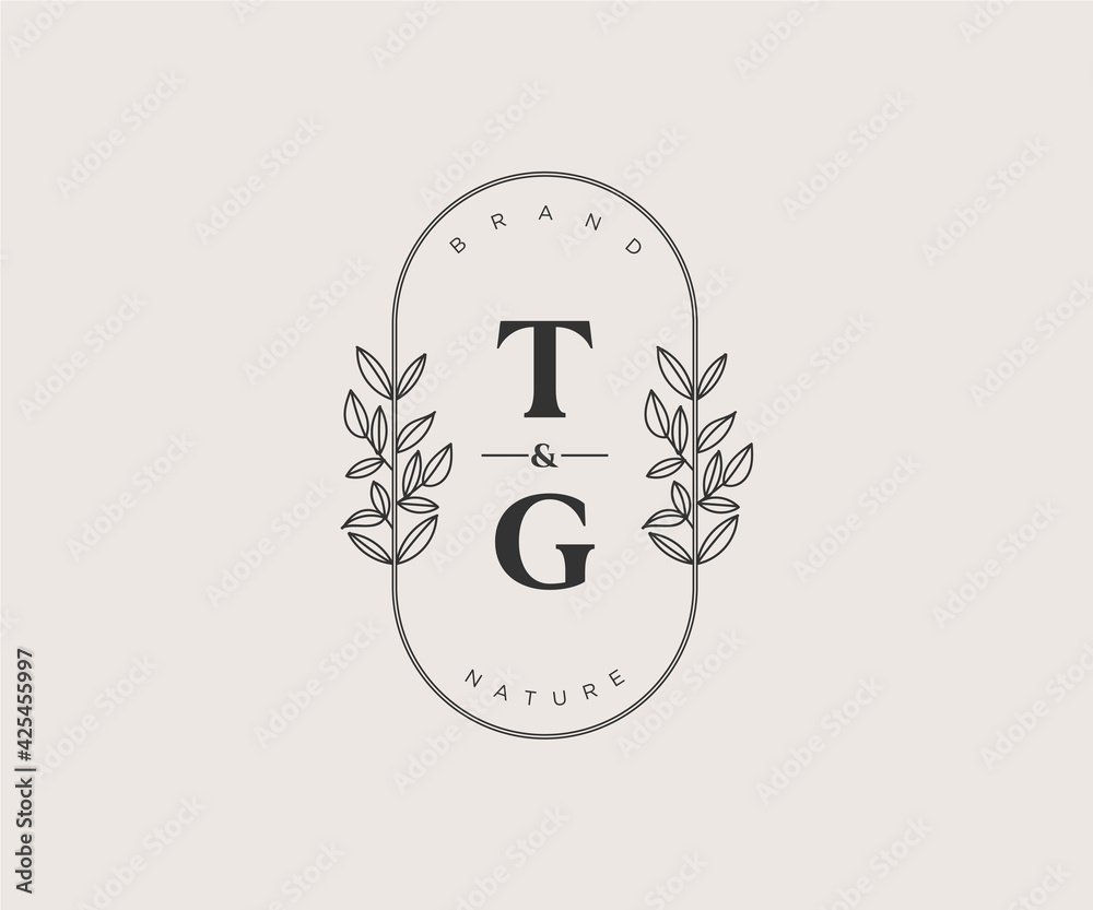 initial TG letters Beautiful floral feminine editable premade monoline ...