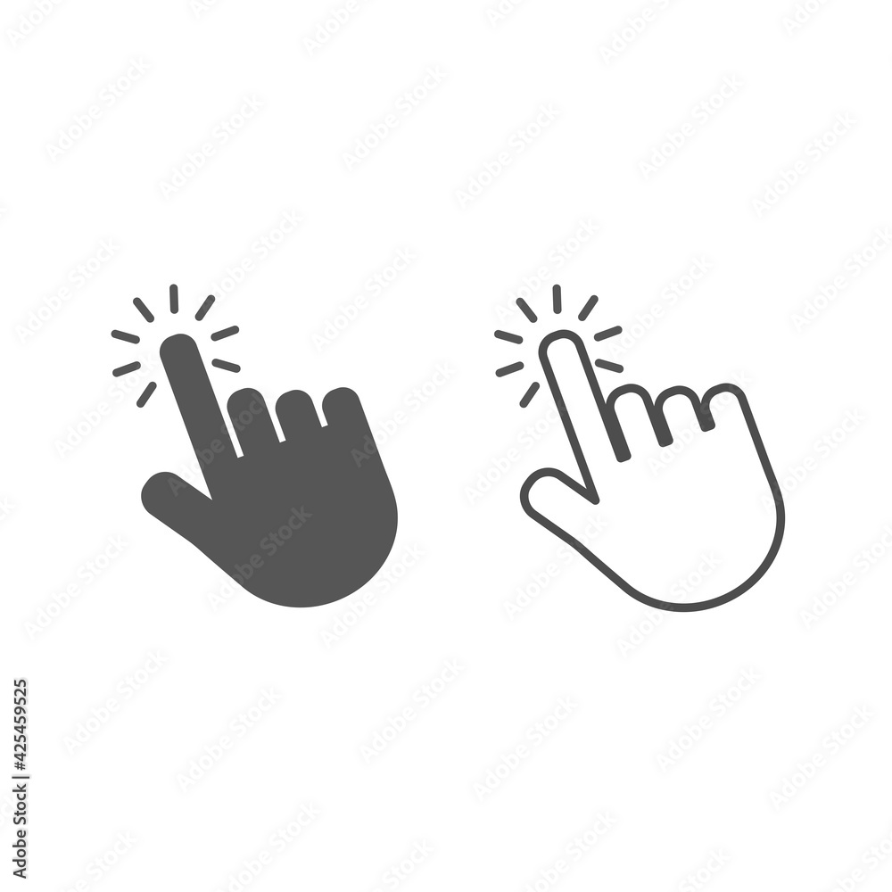 Touch vector icons.Hand Cursor symbol. Computer hand cursor click, hand pointer clicking effect ...