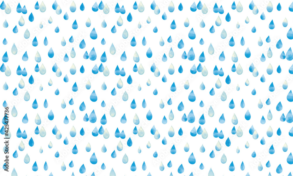 水彩風 雨 ブルーパターン Watercolor Style Cute Rain Series:Rain Blue Pattern Stock ...